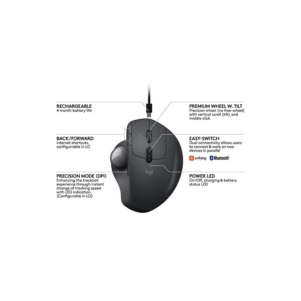 MOUSE LOGITECH MX ERGO INALAMBRICO BLUET BATERIA RECARGABLE